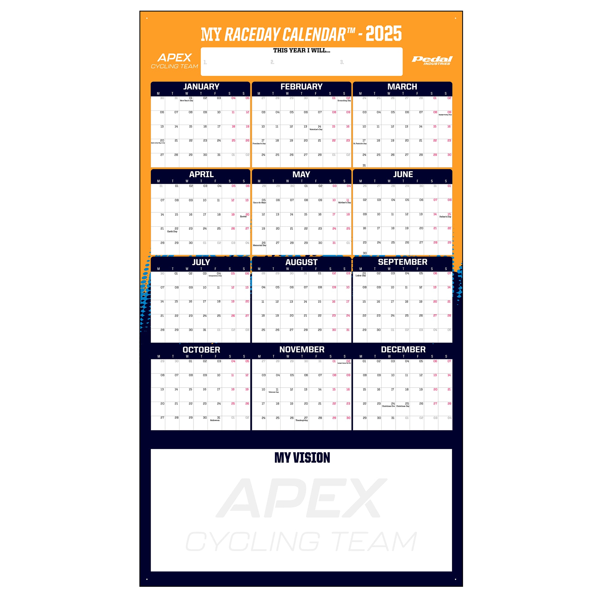 Apex Cycling 2025 GIANT MY RACEDAY CALENDAR TEAM – PEDAL Industries
