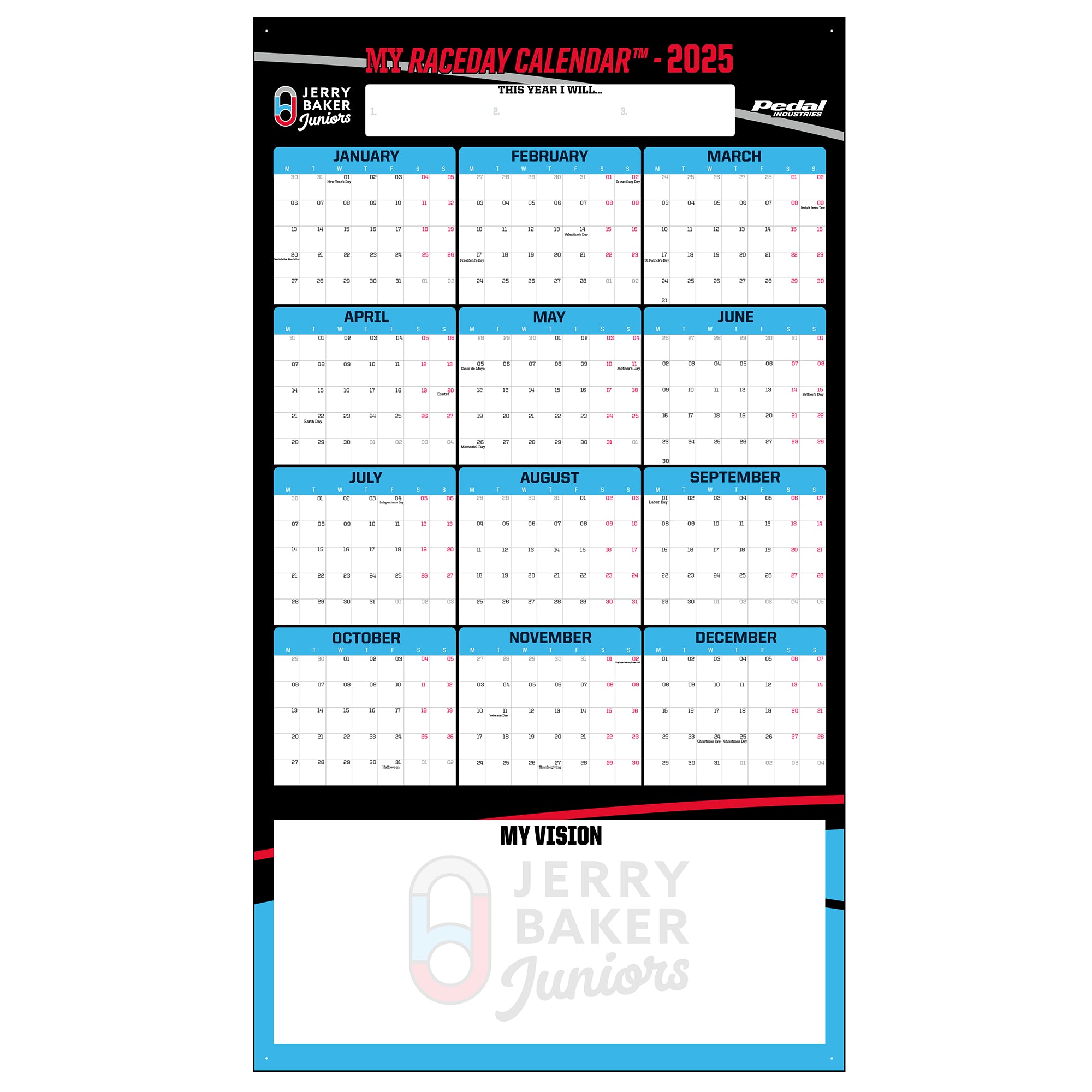 Jerry Baker 2025 GIANT MY RACEDAY CALENDAR – PEDAL Industries