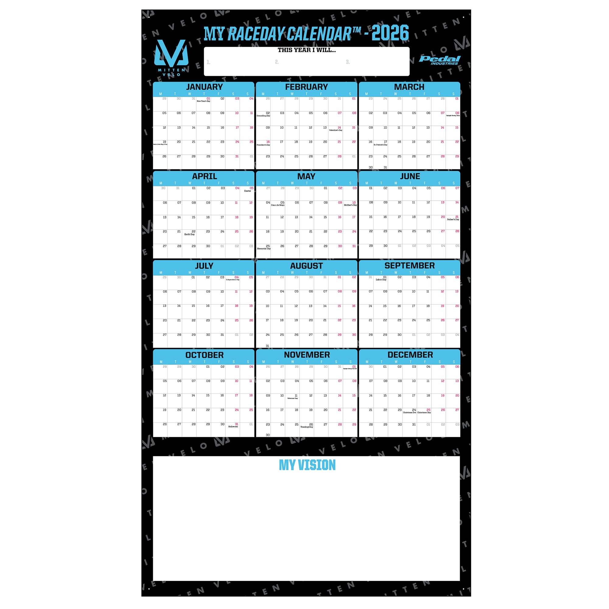 Mitten Velo 2026 GIANT MY RACEDAY CALENDAR – PEDAL Industries