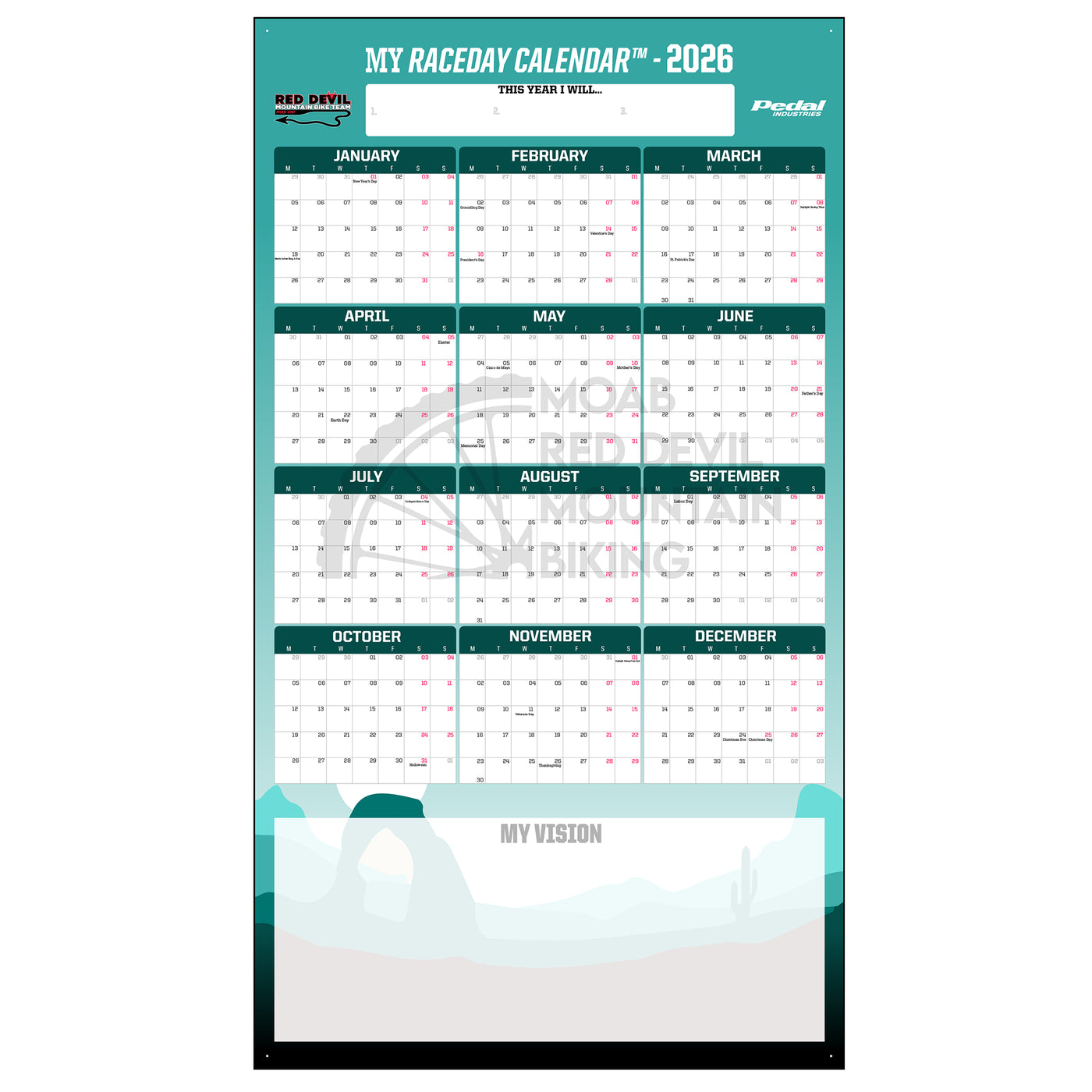 Moab Red Devils 2026 GIANT MY RACEDAY CALENDAR – PEDAL Industries