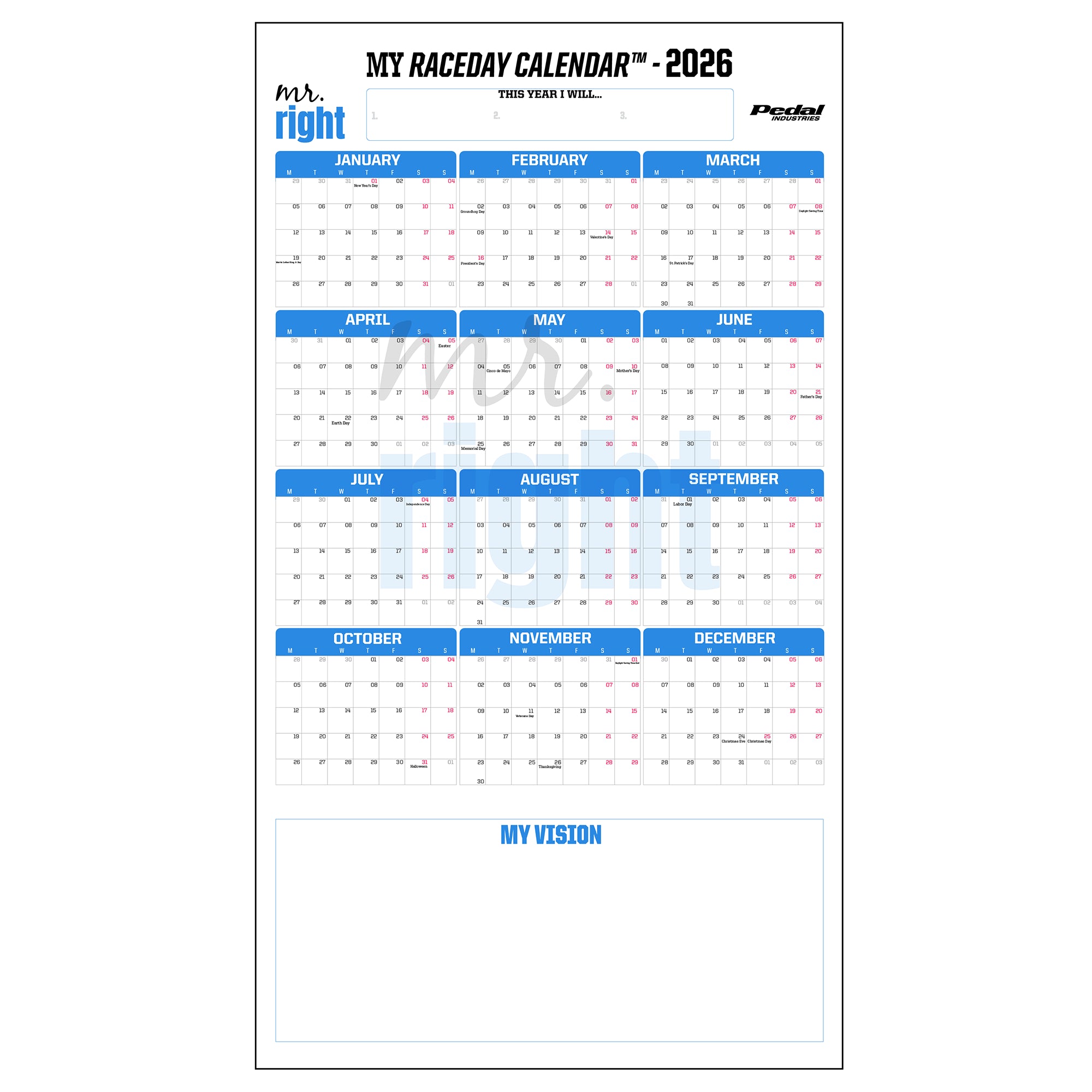 Mr Right Now 2026 GIANT MY RACEDAY CALENDAR – PEDAL Industries