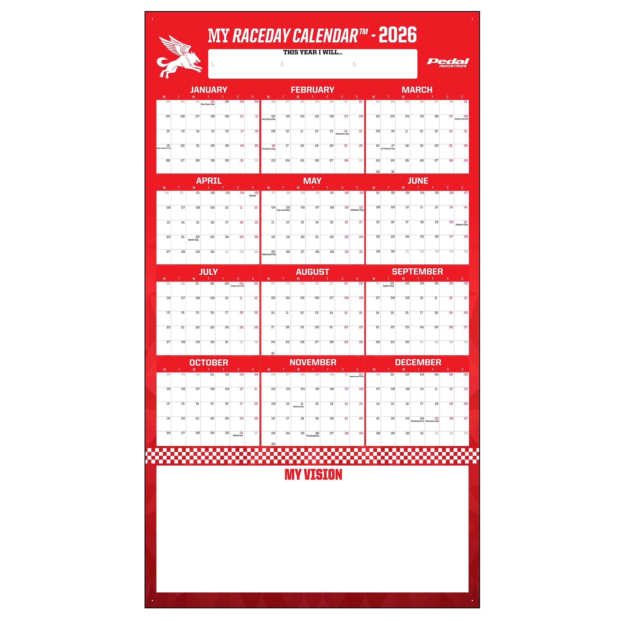 The GC Red 2026 GIANT MY RACEDAY CALENDAR ISD – PEDAL Industries