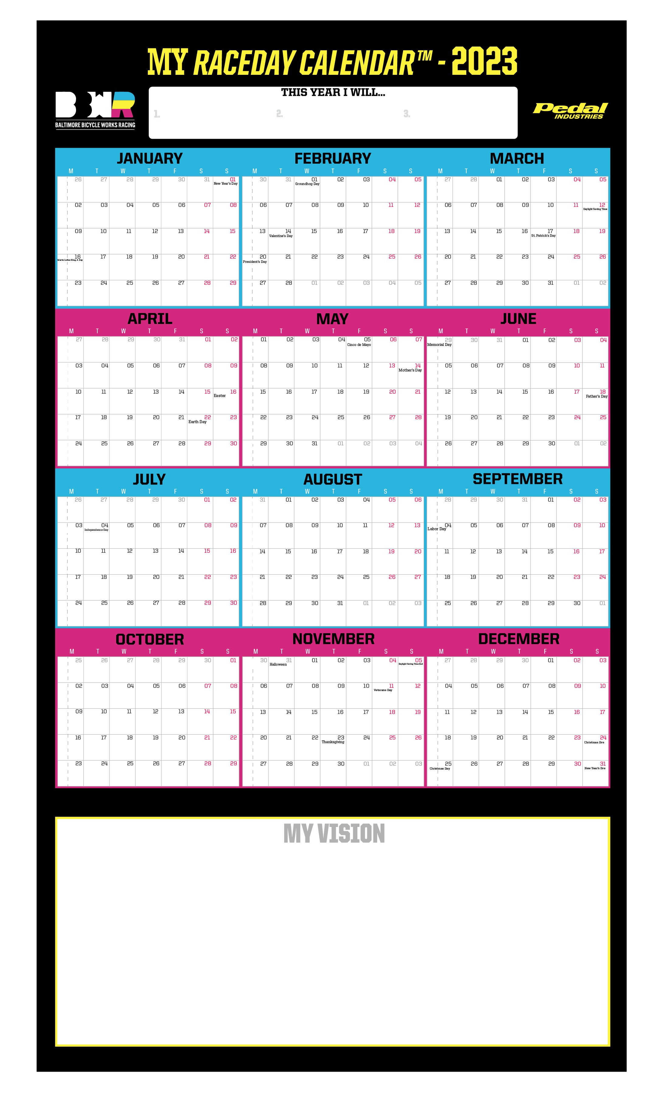 Baltimore Bicycle Works Racing 2023 MY RACEDAY™ CALENDAR – PEDAL Industries