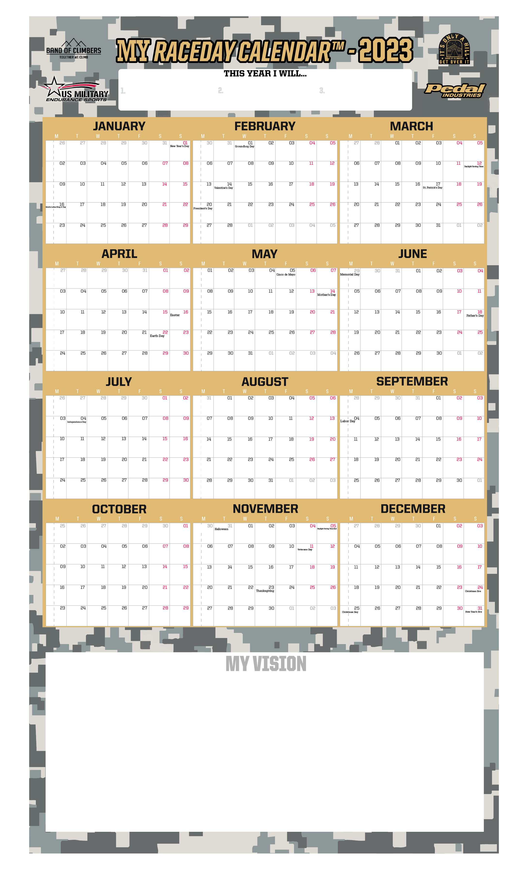 US Military Endurance 2023 MY RACEDAY™ CALENDAR Camo – PEDAL Industries